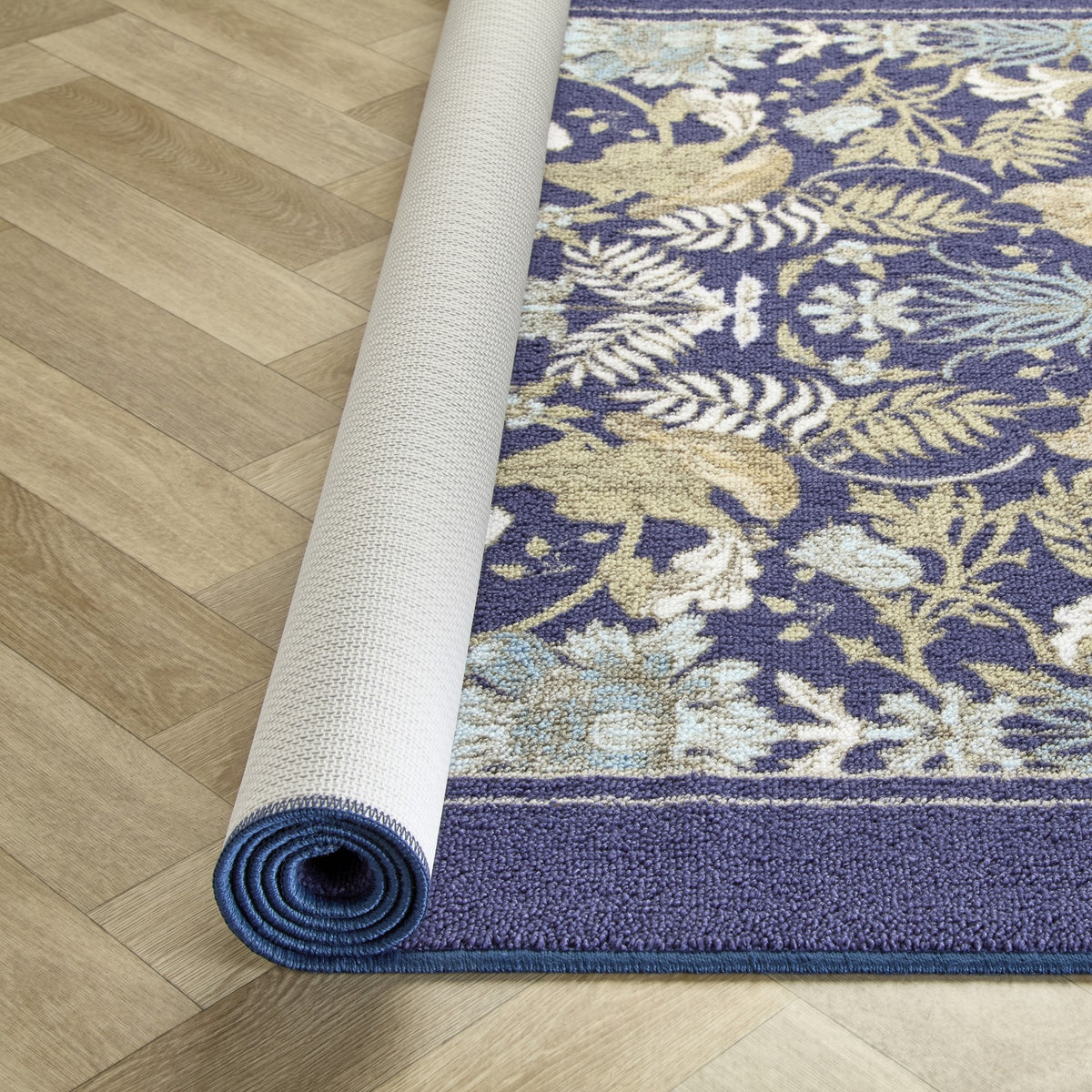 Washable Rug Finch & Flower by Dreams & Drapes Design in Navy – Stylish ...