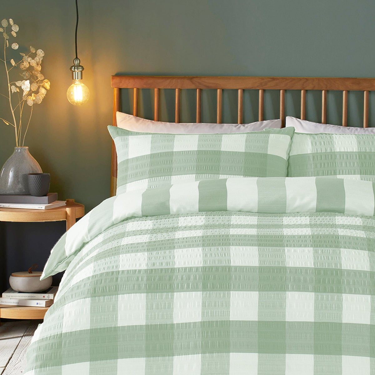 Duvet Cover Set Seersucker Gingham by Fusion in Green – Stylish Home